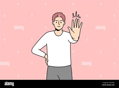Decisive Young Man Show No Hand Gesture Serious Male Demonstrate Stop Sign Nonverbal