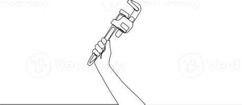 One Single Line Drawing Of Man Holding Stainless Steel Pipe Wrench