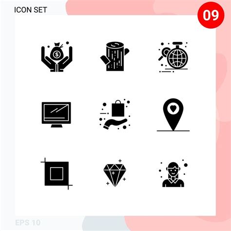 Set Of 9 Commercial Solid Glyphs Pack For Ecommerce Pc Data Imac Monitor Editable Vector Design