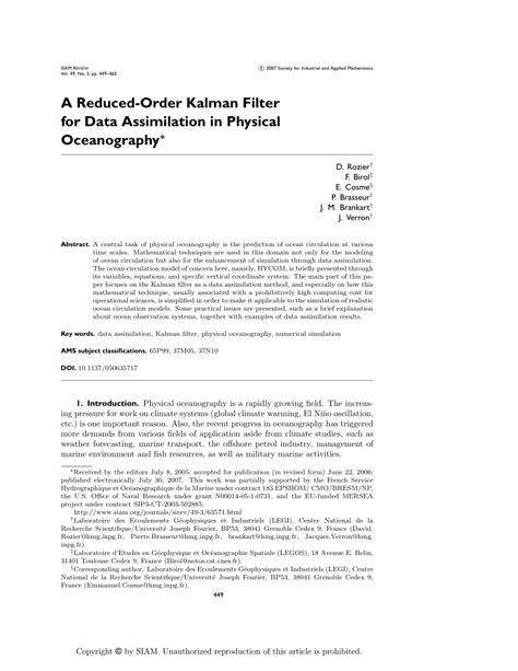 Pdf A Reduced Order Kalman Filter For Data Assimilation In Physical Oceanography