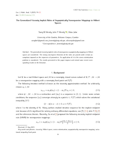 Pdf The Generalized Viscosity Implicit Rules Of Asymptotically Nonexpansive Mappings In
