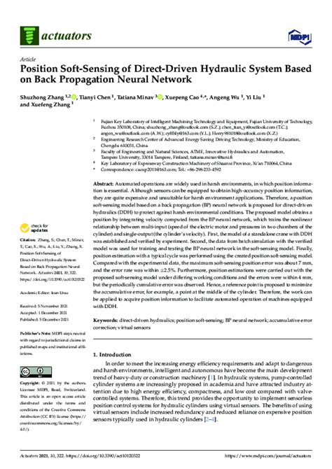 Pdf Position Soft Sensing Of Direct Driven Hydraulic System Based On Back Propagation Neural