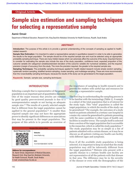 Pdf Sample Size Estimation And Sampling Techniques For Selecting A