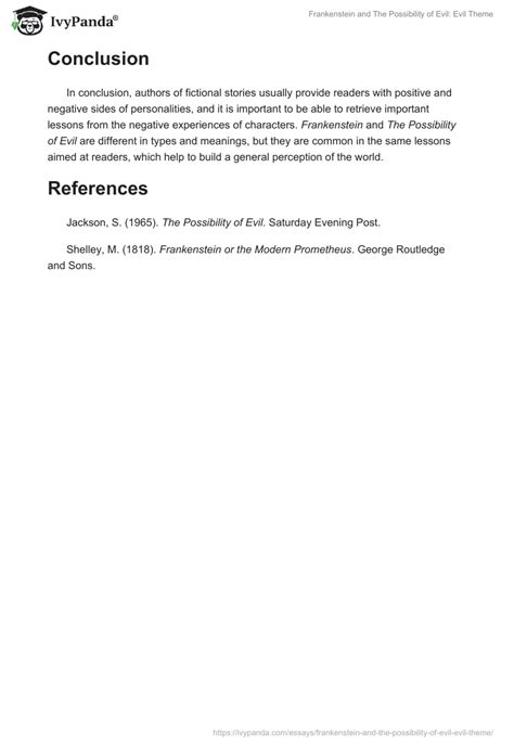 Frankenstein And The Possibility Of Evil Evil Theme 321 Words Essay Example