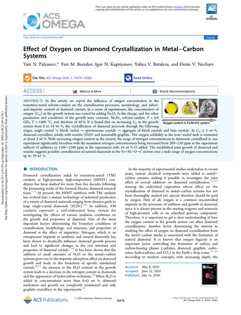 Pdf Effect Of Oxygen On Diamond Crystallization In Metalcarbon Systems