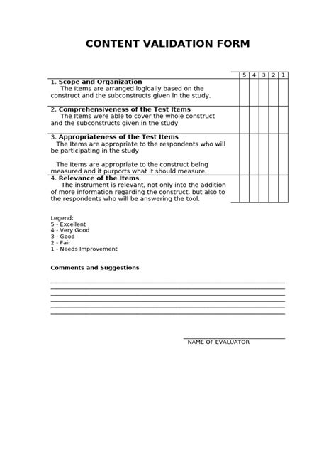 Content Validation Form Pdf