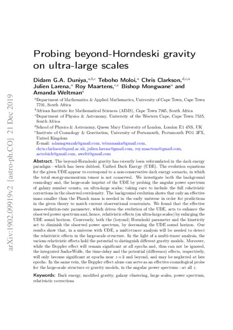 Pdf Probing Beyond Horndeski Gravity On Ultra Large Scales