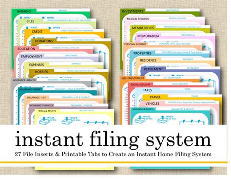 printable instant filing system 27 file cards index etsy