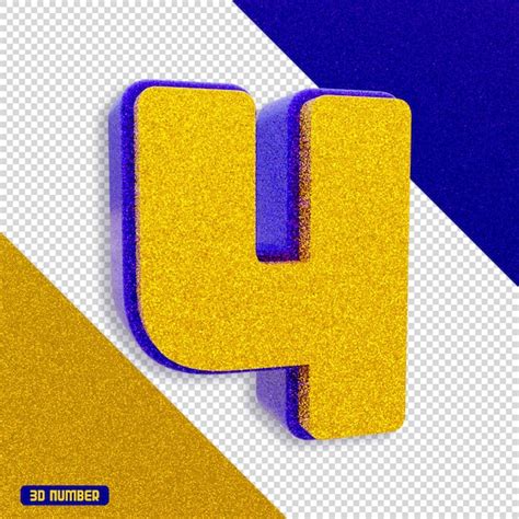 Glitter Gold With Blue 3d Number Four Free Psd