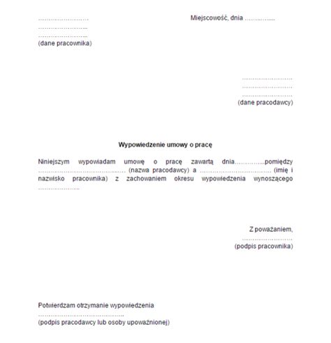 Wypowiedzenie umowy o pracę wzór wraz z omówieniem Poradnik Pracownika