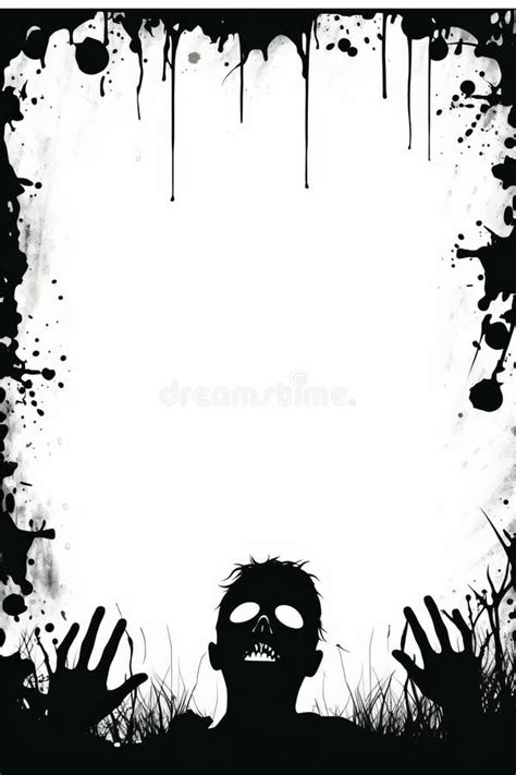 A Black And White Illustration Of A Zombie With Blood Splatters Stock