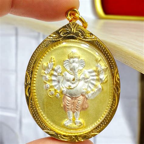 จี้ห้อยคอ พระพิฆเนศ ปางวีระคณปติ รุ่นมหาจักรพรรดิเนื้อกะไหล่เงินเก่า