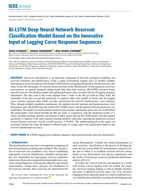 PDF Bi LSTM Deep Neural Network Reservoir Classification Model Based On The Innovative Input