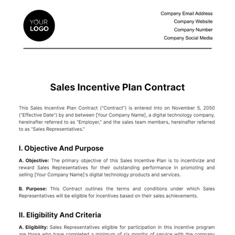 Free Sales Incentive Plan Contract Template To Edit Online
