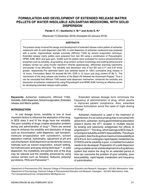PDF FormUlation And DEvEloPmEnt OF EXtEndEd RElEasE MatriX PEllEts OF