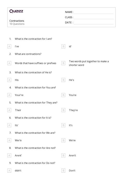 50 Contractions Worksheets On Quizizz Free And Printable