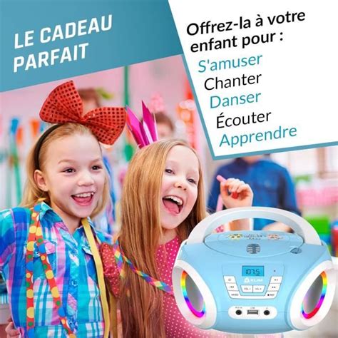 Lecteur Cd Enfant Klim Candy Radio Fm Haut Parleurs Lumières Rgb