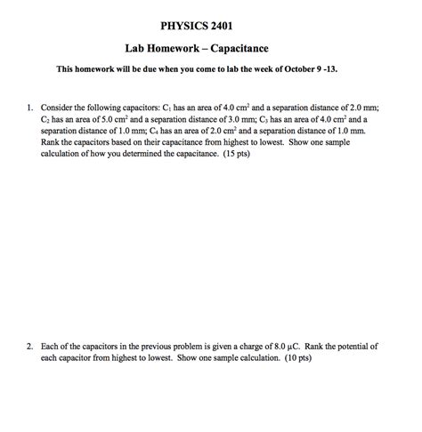 solved physics 2401 lab homework capacitance this homework