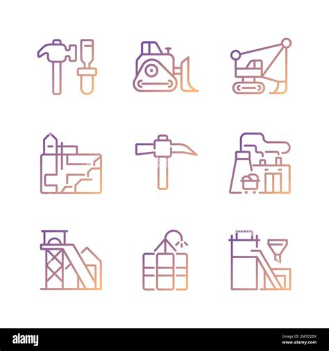 Mining Industry Related Pixel Perfect Gradient Linear Vector Icons Set