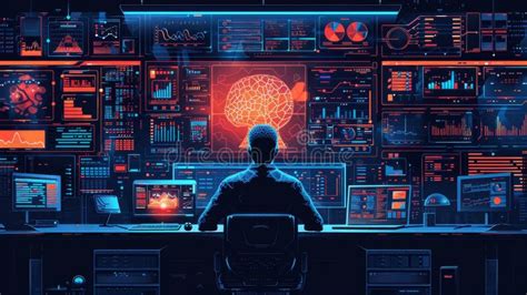 A Person Analyzing Data On Multiple Screens Sitting In A High Tech