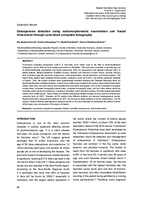 Pdf Osteoporosis Detection Using Radiomorphometric Examination And