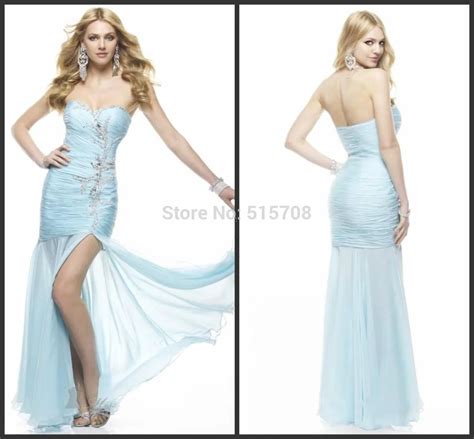 2015 Light Sky Blue Beaded Sweetheart Chiffon Prom Dresses Floor Length