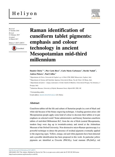 Solution Raman Identification Of Cuneiform Tablet Pigments Emphasis
