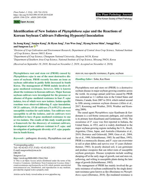 Pdf Identification Of New Isolates Of Phytophthora Sojae And The