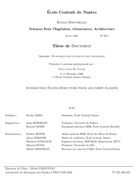 Pdf Interaction Fluide Structure Pour Les Corps élancés Fluid Structure Interaction For