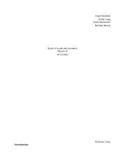 Speed Of Sound And Resonance Physics II Lab Report 2 Docx Anjal Abraham Emily Lang Sarah