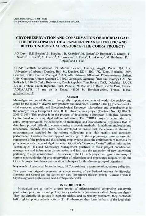 Pdf Cryopreservation And Conservation Of Microalgae The Development