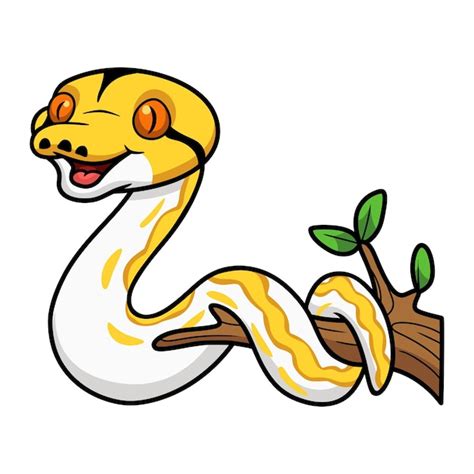 Dessin Animé Mignon De Python Réticulé De Tigre Albinos Sur Une Branche
