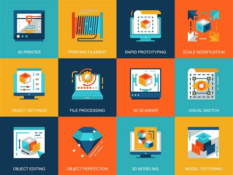 3d Printing And Modeling Icons Set 273478 Vector Art At Vecteezy