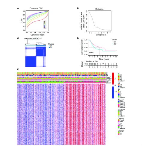 clusters of gc patients based on atgs in tcga cohort a cdf curves of