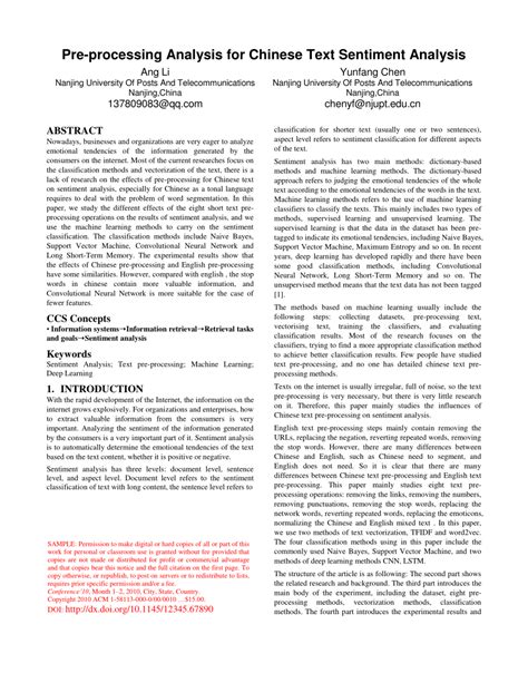 Pdf Pre Processing Analysis For Chinese Text Sentiment Analysis