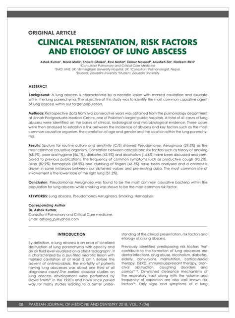 Pdf Clinical Presentation Risk Factors And Etiology Of Lung