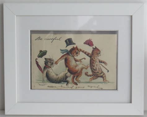 Edwardian Louis Wain Framed Cat Postcard After The Scrum Is Over