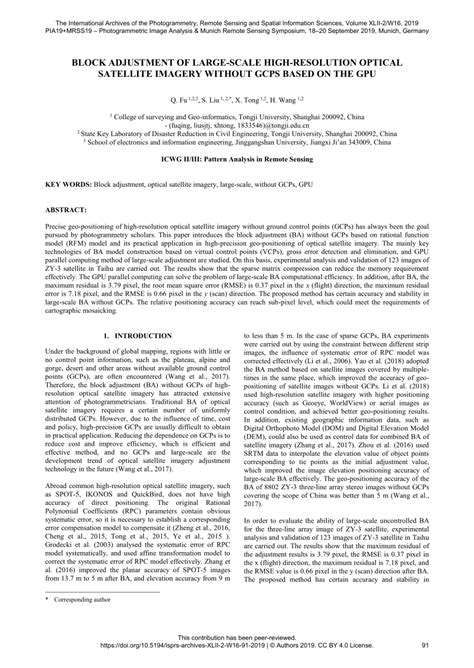 Pdf Block Adjustment Of Large Scale High Resolution Optical Satellite Imagery Without Gcps