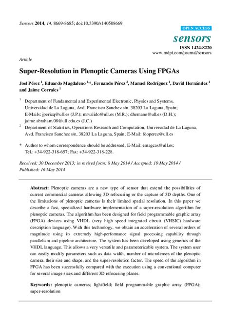 Pdf Super Resolution In Plenoptic Cameras Using Fpgas