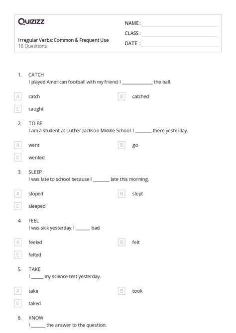 50 Irregular Verbs Worksheets For 8th Grade On Quizizz Free And Printable