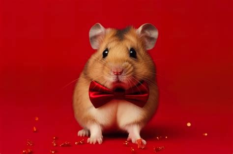 Premium Ai Image A Hamster With A Red Bow Tie On It