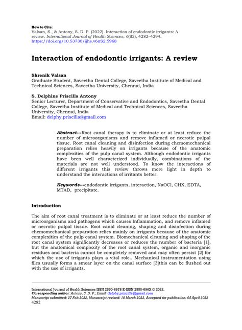Pdf Interaction Of Endodontic Irrigants A Review