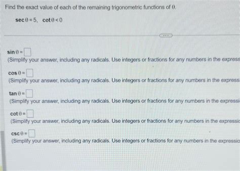 [solved] Find The Exact Value Of Each Of The Rema