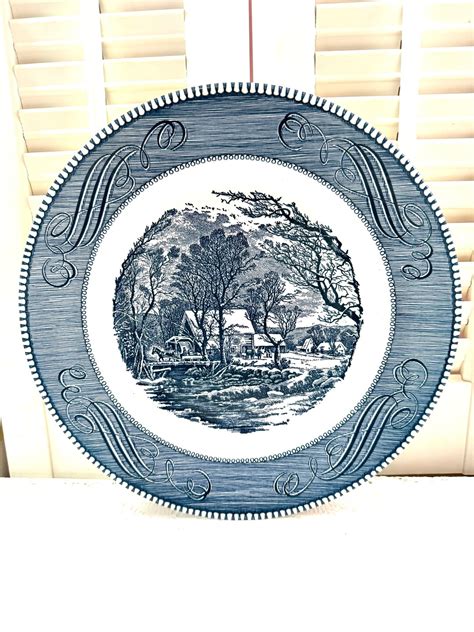 Vintage Currier And Ives Plate ~ The Old Grist Mill ~ Blue And White