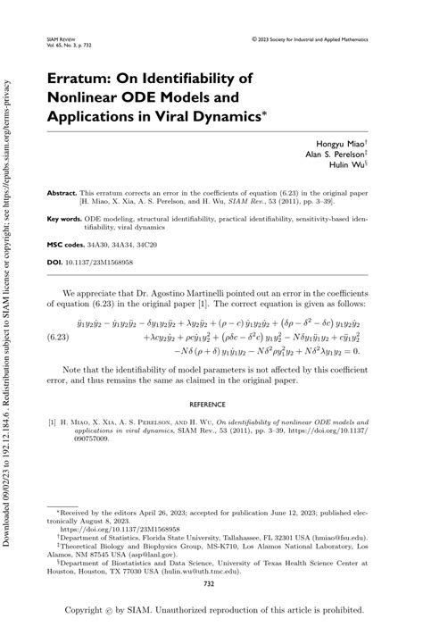 PDF Erratum On Identifiability Of Nonlinear ODE Models And