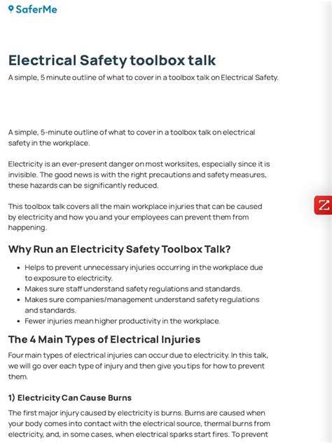 Why Run An Electricity Safety Toolbox Talk Pdf Occupational Safety