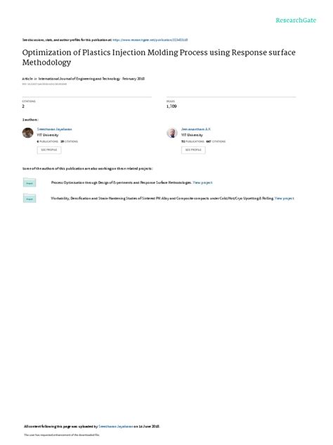 Optimization Of Plastics Injection Molding Process Pdf Casting Metalworking Mathematical