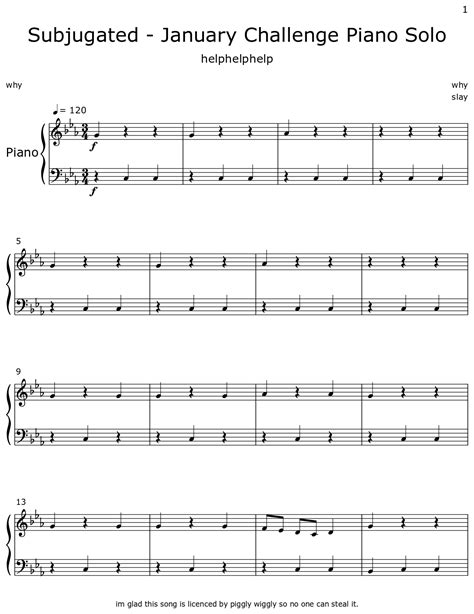 Subjugated January Challenge Piano Solo Sheet Music For Piano