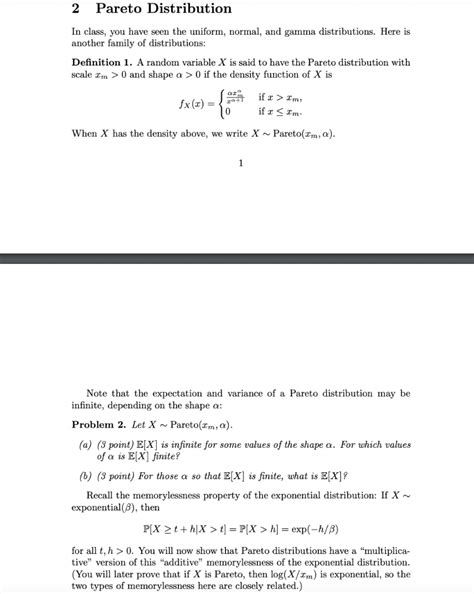 Solved 2 Pareto Distribution In Class You Have Seen The