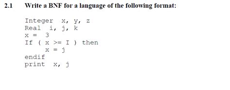 Write A Bnf For A Language Of The Following Chegg
